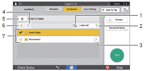 Send to Folder screen layout