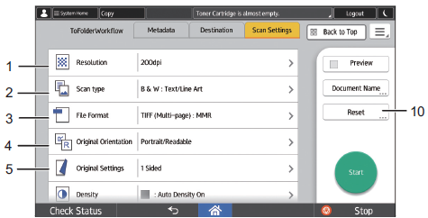 [Scan Settings] screen layout (when using the Smart Operation Panel)